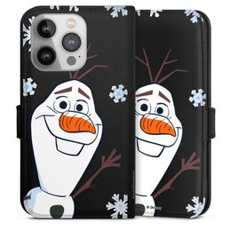 DeinDesign iPhone 14 Pro Handy Klapph&uuml;lle Handyh&uuml;lle aus Kunst Leder schwarz Flip Case Disney Frozen 2 Frozen Olaf Sideflip mit langer Lasche