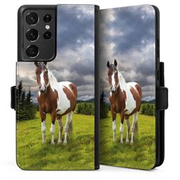 DeinDesign Galaxy S21 Ultra 5G Handy Klapph&uuml;lle Handyh&uuml;lle aus Kunst Leder schwarz Flip Case Horse Nature Meadow Sideflip mit Lasche