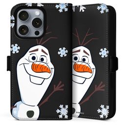 DeinDesign iPhone 16 Pro Max Handy Klapph&uuml;lle Handyh&uuml;lle aus Kunst Leder schwarz Flip Case Disney Frozen 2 Frozen Olaf Sideflip mit Lasche
