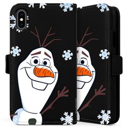 DeinDesign iPhone X Handy Klapph&uuml;lle Handyh&uuml;lle aus Kunst Leder schwarz Flip Case Disney Frozen 2 Frozen Olaf Sideflip mit langer Lasche