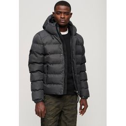 Steppjacke Superdry "HOODED TWEED SPORTS PUFFER JKT", Herren, Gr. M, grau (grau marl), Web, Obermaterial: 100% Polyester, unifarben, relaxed fit, angesetztes Bündchen, Jacken