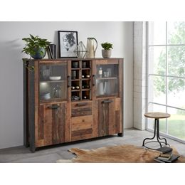 Highboard FORTE "Clif", grau (old wood vintage, beton, optik), B:151,3cm H:125,4cm, Sideboards, Breite 151 cm