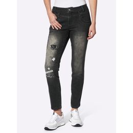 Röhrenjeans Heine, Damen, Gr. 42, Normalgrößen, schwarz (anthrazit, grau, denim), 95% Baumwolle, 3% Polyester, 2% Elasthan, unifarben, lang, Jeans