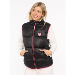 Wendeweste Zwillingsherz ""Teddy Wendbar"", Damen, Gr. L, schwarz, Steppware, Obermaterial: 100% Polyester, normal hüftbedeckend, ohne Ausschnitt, Westen, Neon-Details, Reißverschluss, modisch, leicht glänzend, Teddyplüsch