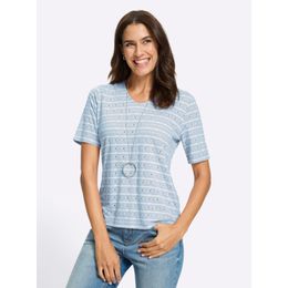 WITT Damen V-Shirt in Stretch-Qualit&auml;t, ecru-hellblau-gemustert, Gr&ouml;&szlig;e 38