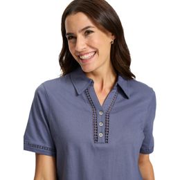 WITT Damen Poloshirt mit Kn&ouml;pfen in Horn-Optik, rauchblau, Gr&ouml;&szlig;e 44