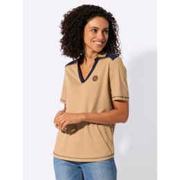 WITT Damen Kurzarmshirt mit Kontrastn&auml;hten, camel-marine, Gr&ouml;&szlig;e 36