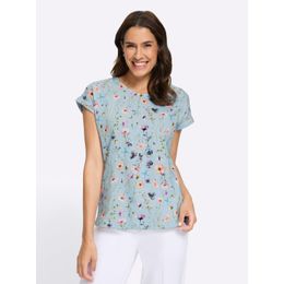 WITT Damen Print-Shirt mit &Auml;rmel-Aufschlag, hellblau-bedruckt, Gr&ouml;&szlig;e 40