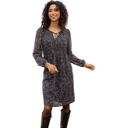 Heine Witt Damen Blumenkleid aus Kofferware, schwarz-violett-bedruckt, Gr&ouml;&szlig;e 38