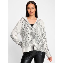 Heine Witt Damen Kapuzenstrickjacke mit Kapuze, ecru-hellgrau-bedruckt, Gr&ouml;&szlig;e 34