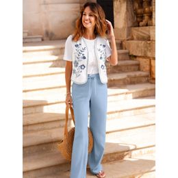WITT Damen Jeansweste mit Hakenverschluss, wei&szlig;-bleu-gemustert, Gr&ouml;&szlig;e 46