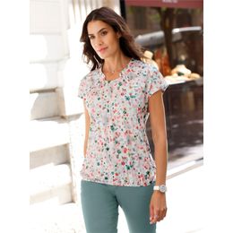 WITT Damen Print-Shirt mit Gummizug am Saum, ecru-flamingo-bedruckt, Größe 36