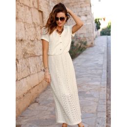 WITT Damen Jerseykleid im Häkel-Look, champagner, Größe 38