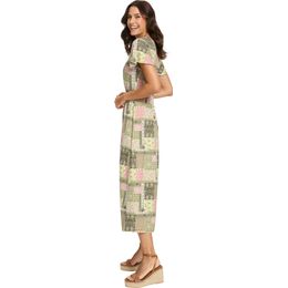 WITT Damen Jerseykleid mit gesmoktem Taillenband hinten, altrosa-oliv-bedruckt, Gr&ouml;&szlig;e 50