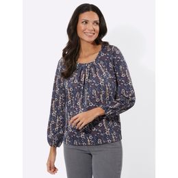 WITT Damen Langarmshirt in floralem Muster, marine-champagner-bedruckt, Gr&ouml;&szlig;e 52