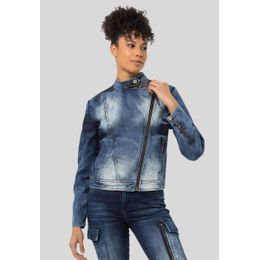 Cipo & Baxx Jeansjacke CIPO & BAXX "JEANS JACKET", Damen, Gr. XXL, blau, 99% Baumwolle, 1% Elasthan, unifarben, Basic, regular fit normal, Jacken Jeansjacke, modisches Statement