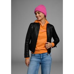 Lederjacke ALPENBLITZ "Athen", Damen, Gr. 44, schwarz, Obermaterial: 100% Lammnappaleder. Futter: 100% Polyester, unifarben, sehr figurbetont kurz, abgesteppte Kante mit Rei&szlig;verschluss, Jacken, aus weichem Lammnappaleder, figurbetonter Schnitt, kurz