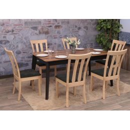 6er-Set Esszimmerstuhl HWC-G46, Küchenstuhl Stuhl, Stoff/Textil Massiv-Holz ~ naturfarbenes Gestell, schwarz
