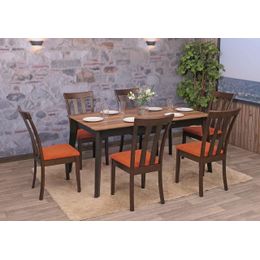 6er-Set Esszimmerstuhl HWC-G46, Küchenstuhl Stuhl, Stoff/Textil Massiv-Holz ~ dunkles Gestell, orange