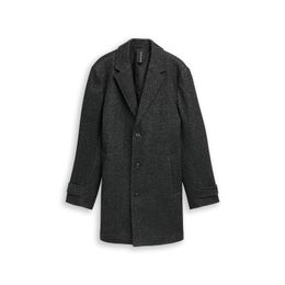 Tom Tailor Herren Wollmantel mit Reverskragen, schwarz, Meliert, Gr. XXL