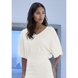 Copenhagen Studios Fledermausshirt beige Gr. 32/34 für Damen. Mit V-Ausschnitt. Figurumspielend. Nachhaltig.