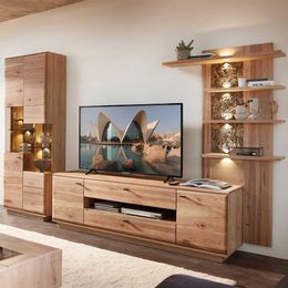 Pharao24.de TV Wohnwand Front Massivholz in modernem Design 204 cm hoch (dreiteilig)