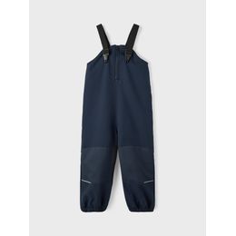 Regenhose name it "NMNALFA08 SOFTSHELL BIB PANT SOLID FO", Jungen, Gr. 98, N-Gr, blau (schwarz sapphire), Softshell, Obermaterial: 94% Polyester, 6% Elasthan, unifarben, normal, Hosen, mit dekorativen und reflektierenden Details
