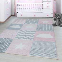 Kinderteppich Ayyildiz Teppiche "Kids 620" Gr. 3, pink, B:120cm H:12mm L:170cm, Kunstfaser, Teppiche, auch in rund, Kurzflor, Sterne Wolken