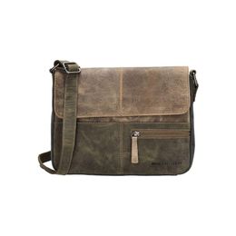 HIDE & STITCHES Leder-Umhängetasche in Khaki/ Schwarz - (B)26 x (H)21 x (T)6 cm - 60% | Damen-taschen