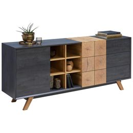 CARRYHOME Sideboard, Eiche, Dunkelgrau, Holzwerkstoff, Eiche, massiv, 3 F&auml;cher, 3 Schublade(n) Schubladen, 180x75x40 cm, Beim&ouml;bel erh&auml;ltlich, Wohnzimmer, Kommoden & Sideboards, Sideboards