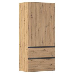Rauch M&ouml;bel Dreht&uuml;renschrank, Eiche Artisan, Holzwerkstoff, 1 F&auml;cher, 2 Schublade(n) Schubladen, 91x197x54 cm, Blauer Engel, BQ - B&uuml;ndnis f&uuml;r Qualit&auml;t, Made in Germany, Schlafzimmer, Kleiderschr&auml;nke, Dreht&uuml;renschr&auml;nke