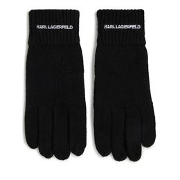 K by KARL LAGERFELD Karl Lagerfeld Handschuhe - Strickhandschuhe mit Logo - Gr. L - in Schwarz - f&uuml;r Damen