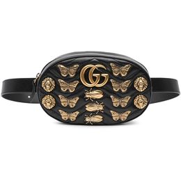 Gucci Bauchtaschen - GG Marmont Matelasse Leather Animalier Belt Bag - Gr. ONE SIZE - in Schwarz - f&uuml;r Damen