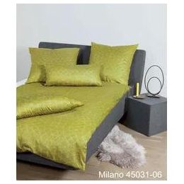 Bettwäsche Janine "MILANO 45031", grün (bernsteingrün, aurora), B/L: 135cm x 200cm, 1 Stk., 1 Stk., Mako-Satin, B/L: 80cm x 80cm, 2 Stk., Mako-Satin, Obermaterial: 100% Baumwolle, Bettwäsche, mit Reißverschluss