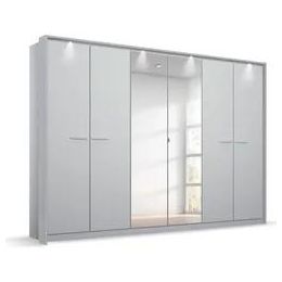Drehtürenschrank Rauch "Kleiderschrank Schrank Garderobe Wäscheschrank Ankleide OTELI", grau (seidengrau), B:275cm H:212cm T:58cm, Holzwerkstoff, Schränke, mit Mittelspiegel und Passepartout optional mit Beleuchtung