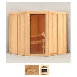 Sauna Karibu "Jarin", beige (naturbelassen), ohne Ofen, (ohne Ofen), Saunen, ohne Ofen