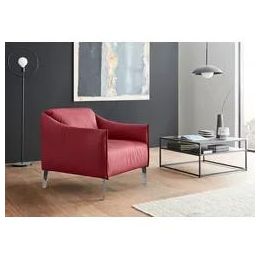 Cocktailsessel W.Schillig "sally Designsessel, Loungesessel", rot (ruby rot z59), B:84cm H:78cm T:84cm, Longlife Xtra-Leder Z59: Glattleder mit modischer Prägung. Hautstärke 0, 9 - 1, 1 mm., Sessel, mit Metall-Winkelfüßen in Chrom glänzend