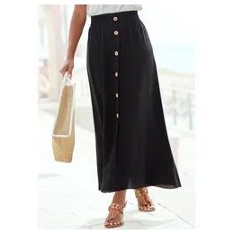 Maxirock Vivance, Damen, Gr. 46, schwarz, Web, Obermaterial: 100% Viskose, unifarben, figurumspielend knöchellang, Röcke, mit Zierknöpfen in Holzoptik, elastischer Sommerrock