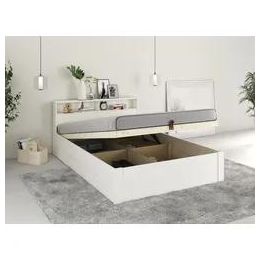 Stauraumbett Home Affaire "MAREILLES", weiß (weiß, weiß, weiß), B:140cm H:87cm L:221cm, Betten, Massivholz, Hebemechanismus, Stauraum im Kopfteil und unter dem Bett