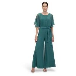 Overall Vera Mont "Damen Jumpsuit mit Bindegürtel", Damen, Gr. 46, grün (schwarz emerald), Chiffon, Obermaterial: 100% Polyester. Futter: 100% Polyester., ausgestellt, Rundhals, Overalls, Design
