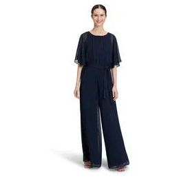 Overall Vera Mont "Damen Jumpsuit mit Bindegürtel", Damen, Gr. 46, blau (night sky), Chiffon, Obermaterial: 100% Polyester. Futter: 100% Polyester., ausgestellt, Rundhals, Overalls, Design
