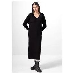 Maxikleid STREET ONE STUDIO, Damen, Gr. 36, EURO-Größen, schwarz, Web, 50% Baumwolle, 50% Polyacyl, unifarben, gerade lang, V-Ausschnitt, Bündchen, Kleider, soft und trageangenehm