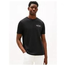 T-Shirt Tommy Hilfiger "HILFIGER STACK TEE", Herren, Gr. XL, schwarz, Single Jersey, Obermaterial: 100% Baumwolle, regular fit hüftlang, Rundhals, Shirts