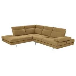 Ecksofa Calia italia "Toby Wing, L-Form, Multifunktionssofa, bequem und edel", beige (senape quebec), B:228cm H:90cm T:232cm, Synthetische Faser (100% Polyester), Sofas, Sitztiefenverstellung und Armteilfunktion, Füße chrom glänzend