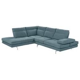 Ecksofa Calia italia "Toby Wing, L-Form, Multifunktionssofa, bequem und edel", blau (azzurro quebec), B:228cm H:90cm T:232cm, Synthetische Faser (100% Polyester), Sofas, Sitztiefenverstellung und Armteilfunktion, Füße chrom glänzend