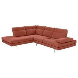 Ecksofa Calia italia "Toby Wing, L-Form, Multifunktionssofa, bequem und edel", rot (rosso quebec), B:228cm H:90cm T:232cm, Synthetische Faser (100% Polyester), Sofas, Sitztiefenverstellung und Armteilfunktion, Füße chrom glänzend