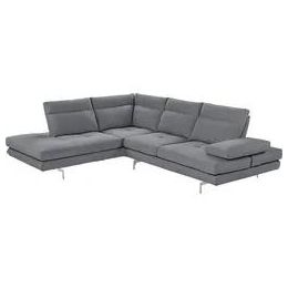 Ecksofa Calia italia "Toby Wing, L-Form, Multifunktionssofa, bequem und edel", grau (grigio quebec), B:228cm H:90cm T:232cm, Synthetische Faser (100% Polyester), Sofas, Sitztiefenverstellung und Armteilfunktion, Füße chrom glänzend