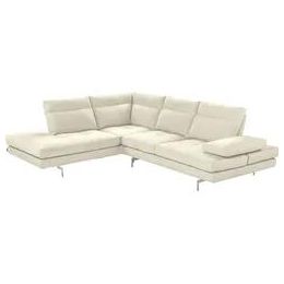 Ecksofa Calia italia "Toby Wing, L-Form, Multifunktionssofa, bequem und edel", weiß (avorio mario), B:228cm H:90cm T:232cm, Mikrofaser mit Nubuk Optik (100% Polyester), Sofas, Sitztiefenverstellung und Armteilfunktion, Füße chrom glänzend