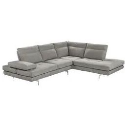Ecksofa Calia italia "Toby Wing, L-Form, Multifunktionssofa, bequem und edel", grau (grigio mario), B:288cm H:90cm T:232cm, Mikrofaser mit Nubuk Optik (100% Polyester), Sofas, Sitztiefenverstellung und Armteilfunktion, Füße chrom glänzend