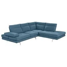 Ecksofa Calia italia "Toby Wing, L-Form, Multifunktionssofa, bequem und edel", blau (turchese quebec), B:288cm H:90cm T:232cm, Synthetische Faser (100% Polyester), Sofas, Sitztiefenverstellung und Armteilfunktion, Füße chrom glänzend